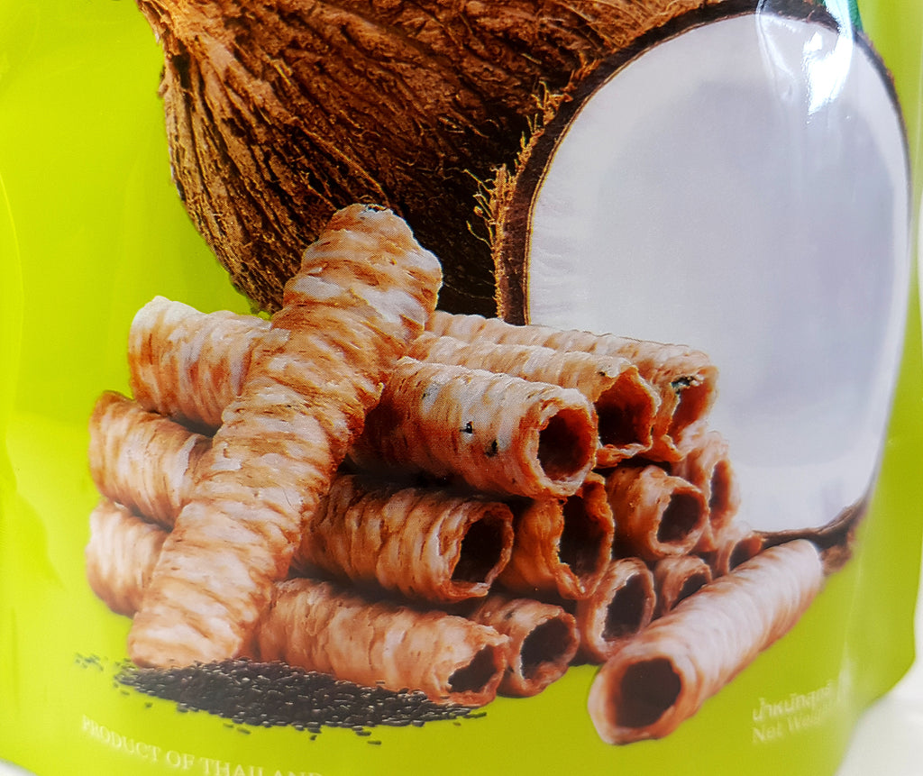 Kaew Thai Pandanus Crispy Coconut Roll Pandan Flavor 100 g. (Pack of 2 ...