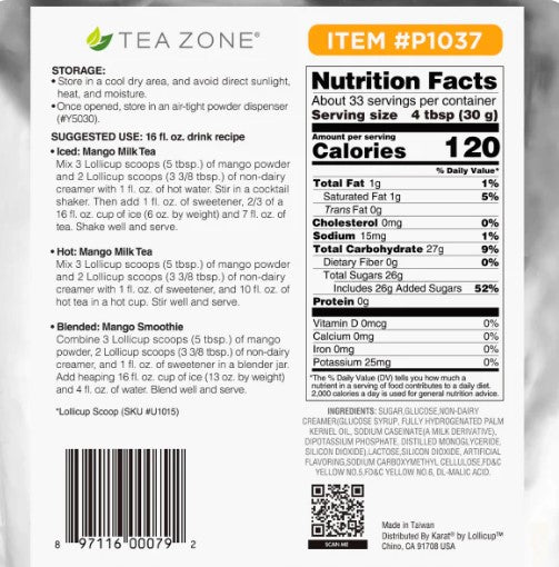 Tea Zone Mango Powder Mix for Milk Tea, Bubble Tea, Smoothies 2.2 lbs ...