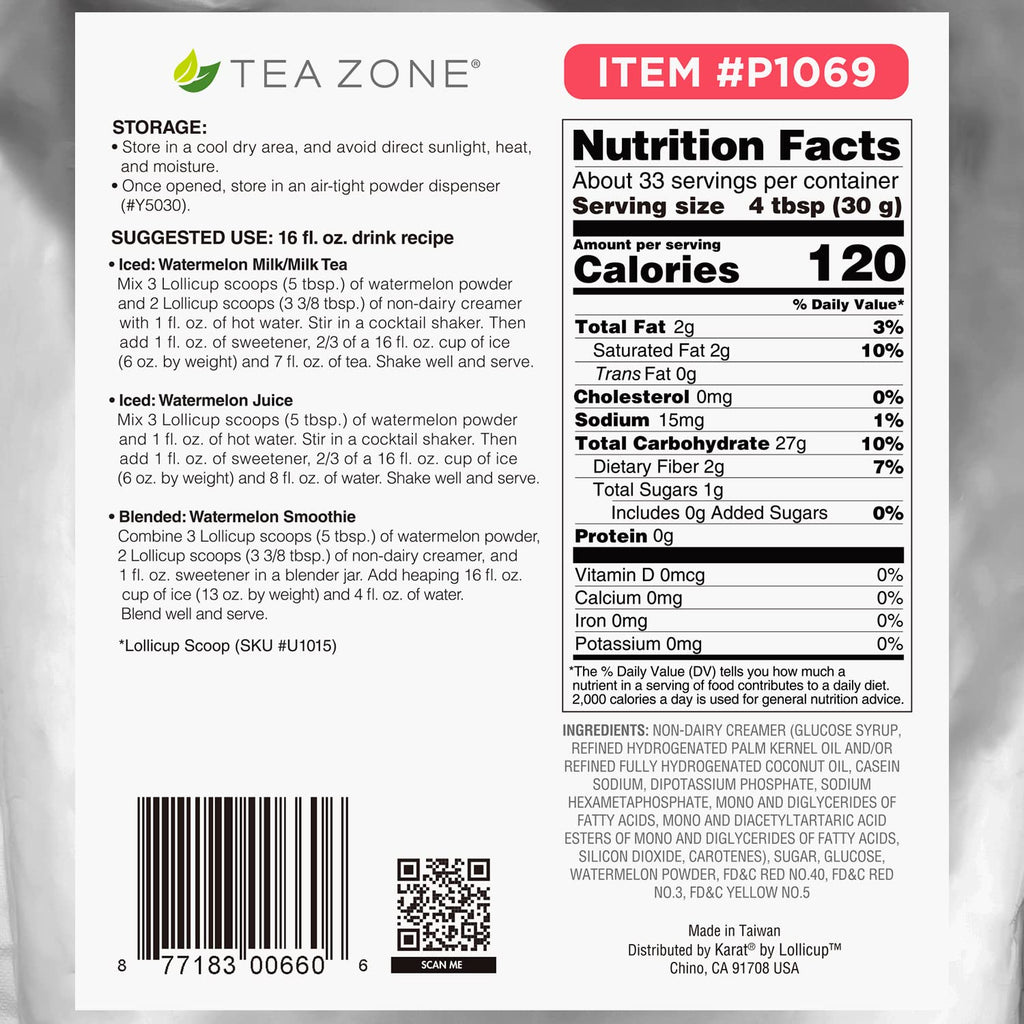 Tea Zone Watermelon Powder Mix for Milk Tea, Bubble Tea, Smoothies 2.2 ...