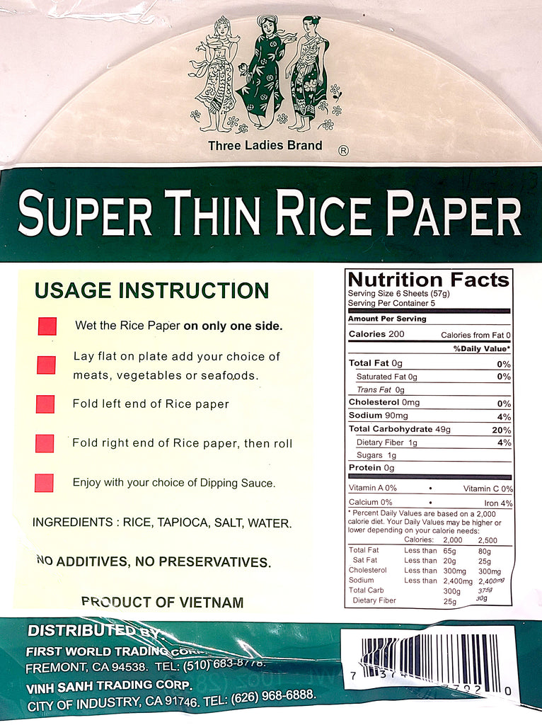 Three Ladies Vietnamese Super Thin Spring Roll Rice Paper Banh Trang W ...