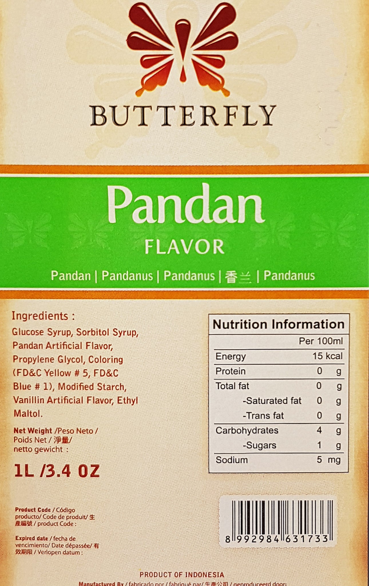 Butterfly Pandan Paste Flavoring Extract Restaurant Size 1 Liter/34 Fl ...