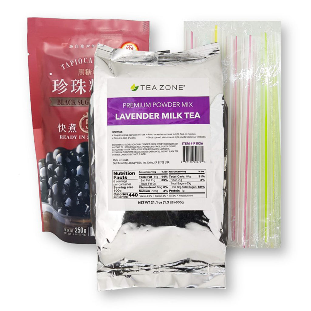 Tea Zone Boba Lavender Milk Tea Bubble Tea Kit with WuFuYuan Black Tap ...
